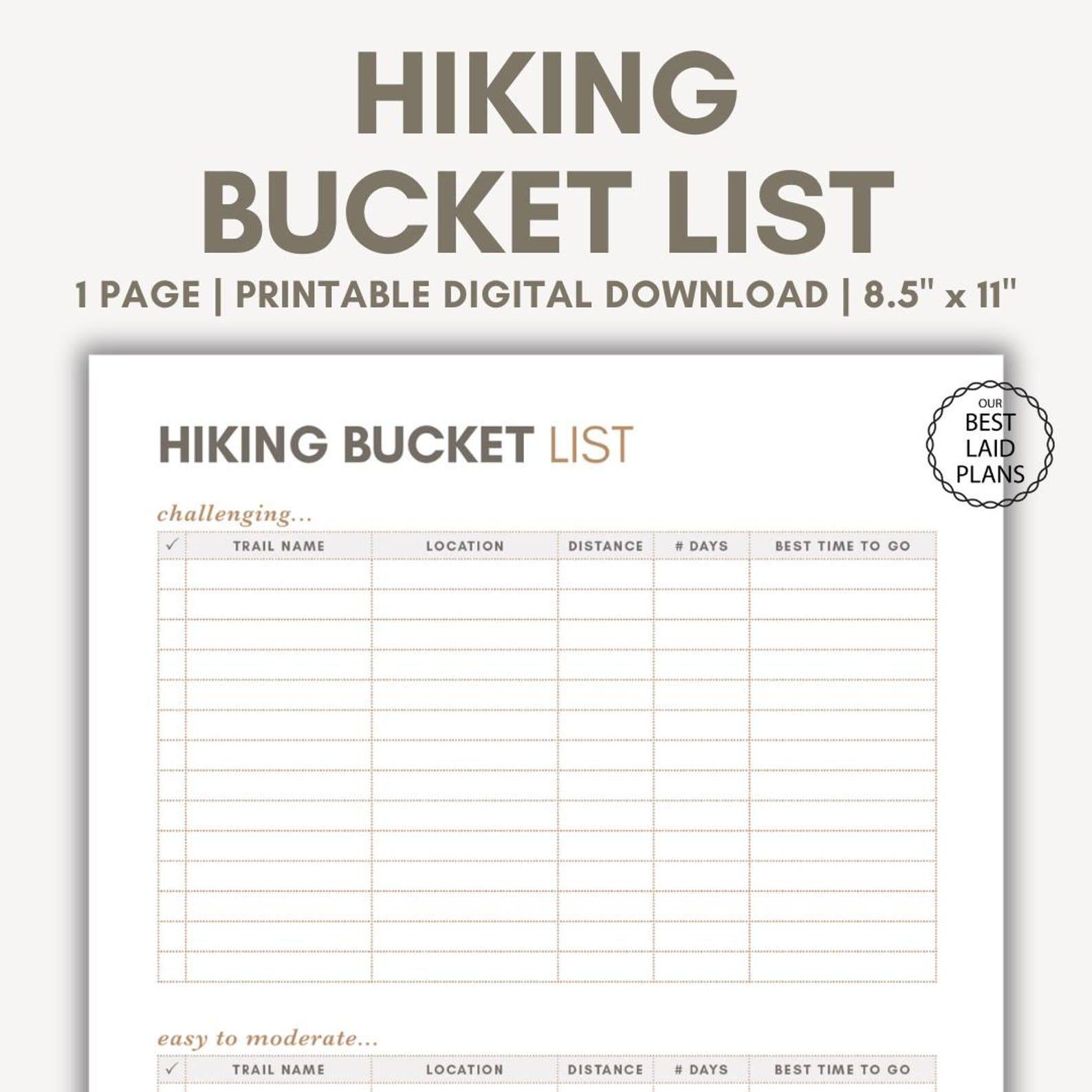 Hiking Bucket List Hiking Trail List Hiking Trail Trip Planner ...