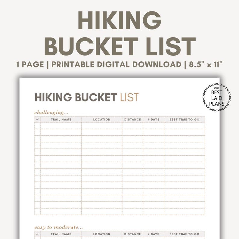 Hiking Bucket List Hiking Trail List Hiking Trail Trip Planner ...