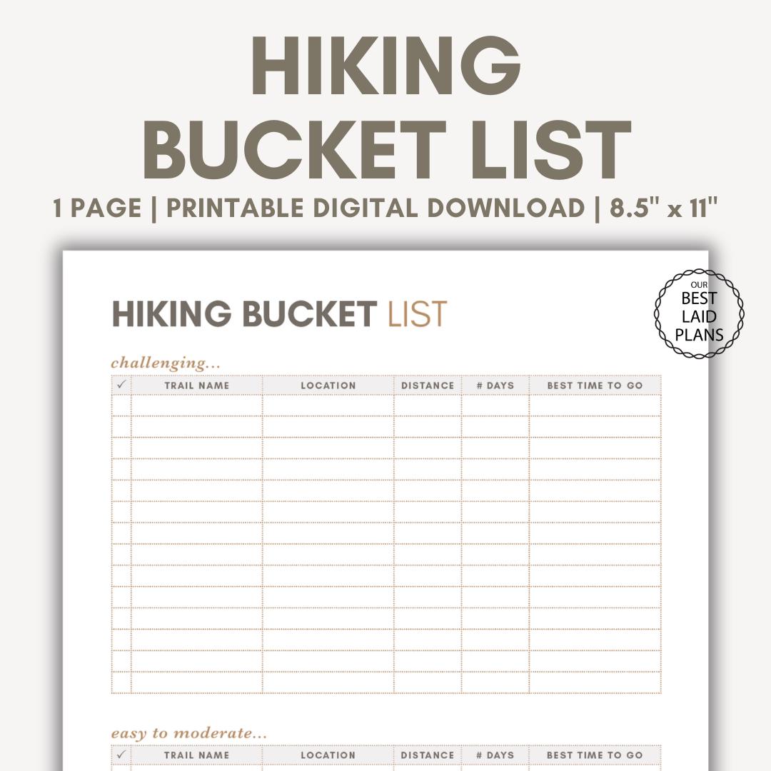 Hiking Bucket List Hiking Trail List Hiking Trail Trip Planner ...