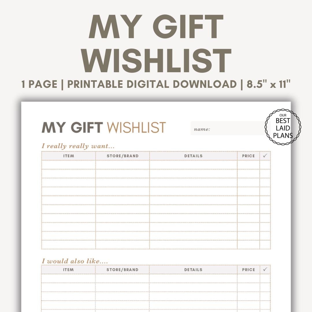 Gift Wish List Planning Printable PDF, Gift List Planner, Gift List ...