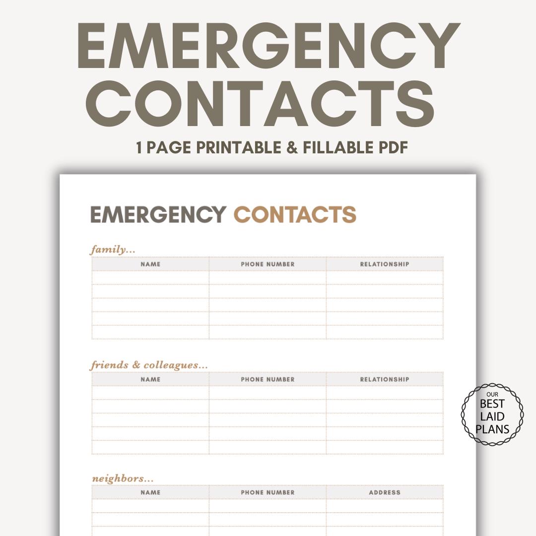 Emergency Contacts Phone List, Emergency Contacts Printable, Emergency ...
