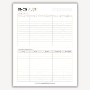 Shoe Audit Printable PDF, Shoe Inventory Planner Printable Digital ...