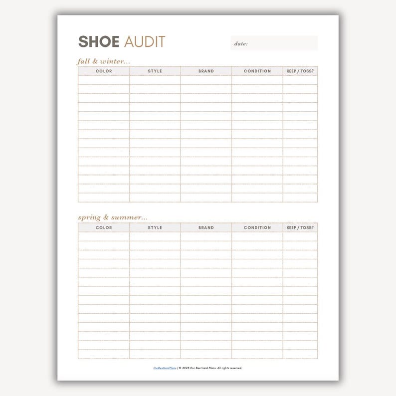 Shoe Audit Printable PDF, Shoe Inventory Planner Printable Digital ...