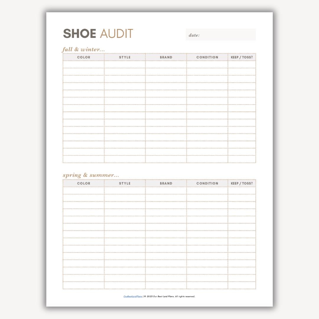 Shoe Audit Printable PDF, Shoe Inventory Planner Printable Digital ...