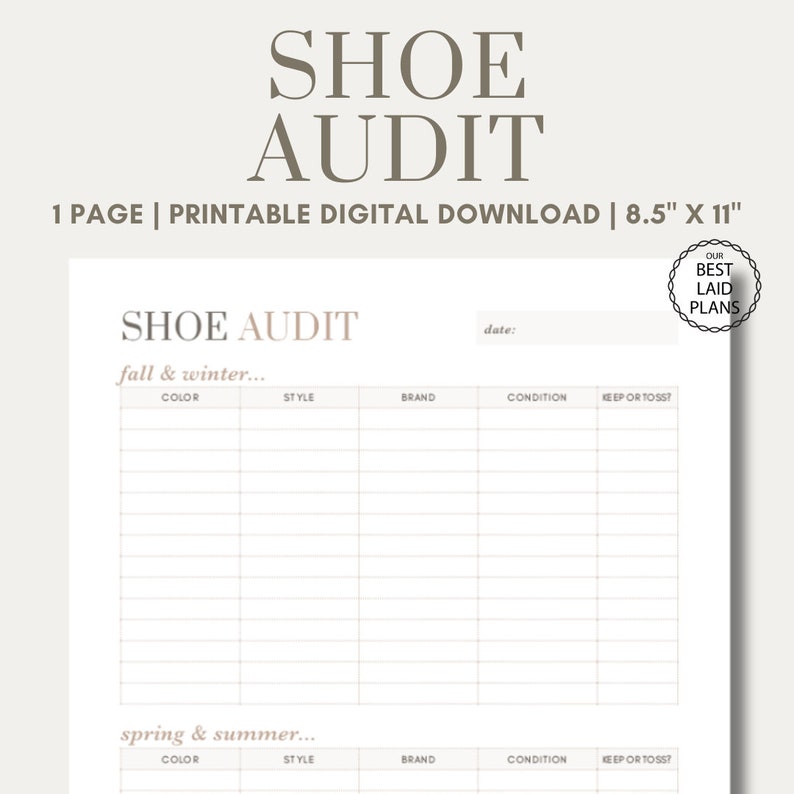 Shoe Audit Printable PDF, Shoe Inventory Planner Printable Digital ...