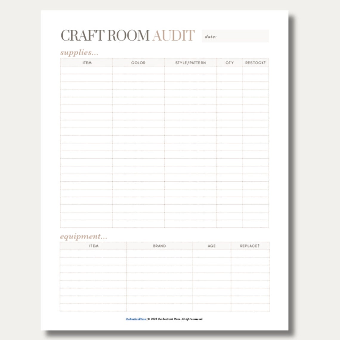 Craft Room Audit Printable PDF, Craft Room Inventory Planner Printable ...
