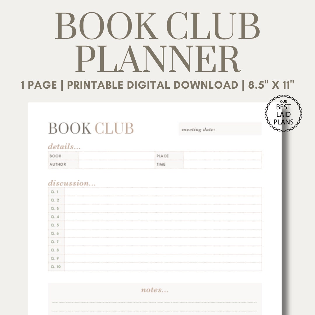 Book Club Meeting Planner One Page Planning Page Printable PDF Book ...