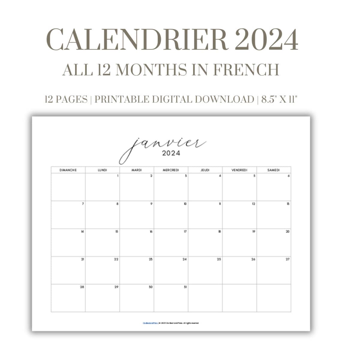 2024 Calendar in French Printable PDF, French Calendar 2024 Monthly ...