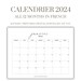 2024 Calendar in French Printable PDF, French Calendar 2024 Monthly ...