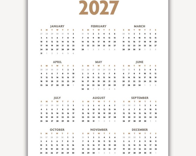 2027 Yearly Calendar: Landscape Planner, A4/letter Size (printable PDF ...