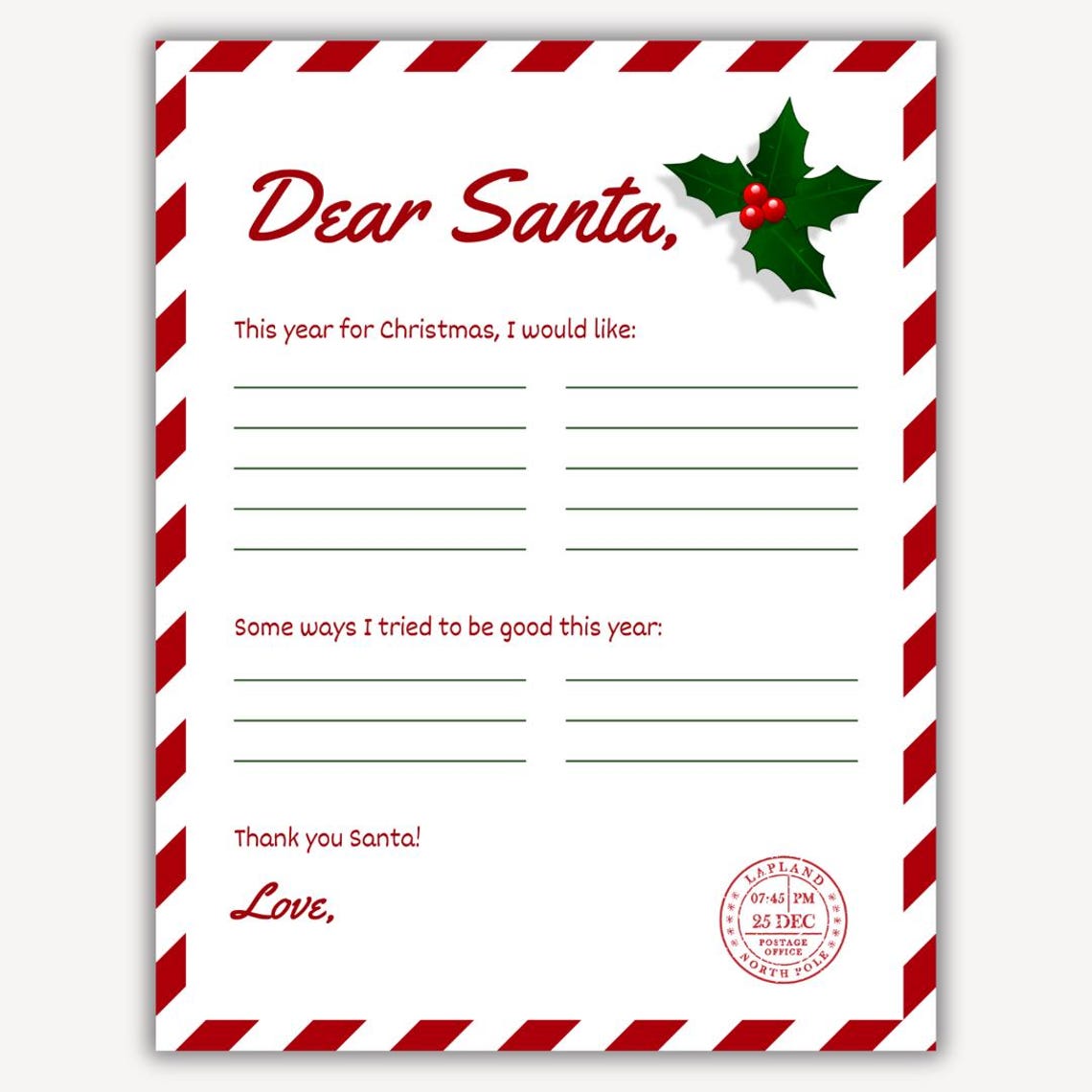 Letter to Santa Printable Letter to Santa PDF Cute Letter to Santa for ...