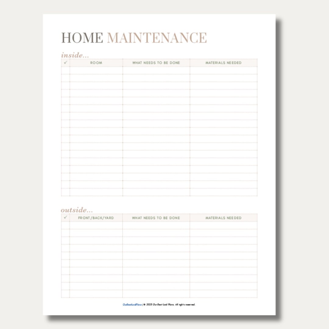 Home Maintenance Checklist Home Property Maintenance Planner House