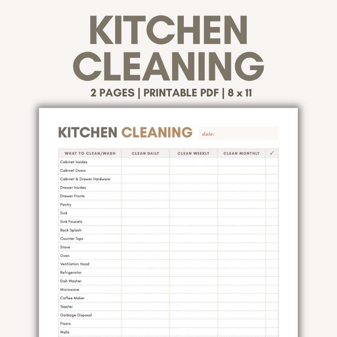 Kitchen Cleaning Checklist PDF, Kitchen Cleaning Checklist Printable ...