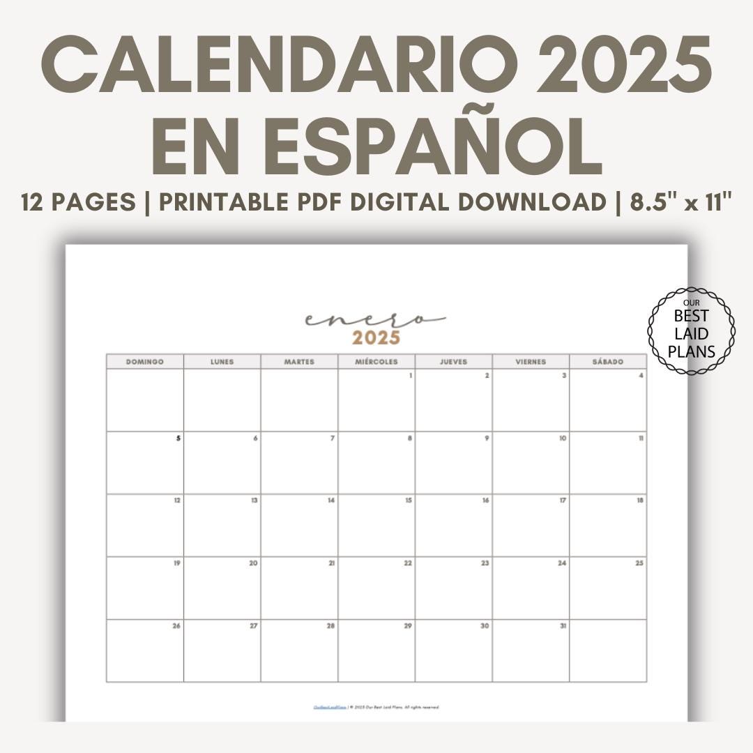 2025 Calendar Spanish Printable Spanish Calendar Calendario Espanol ...