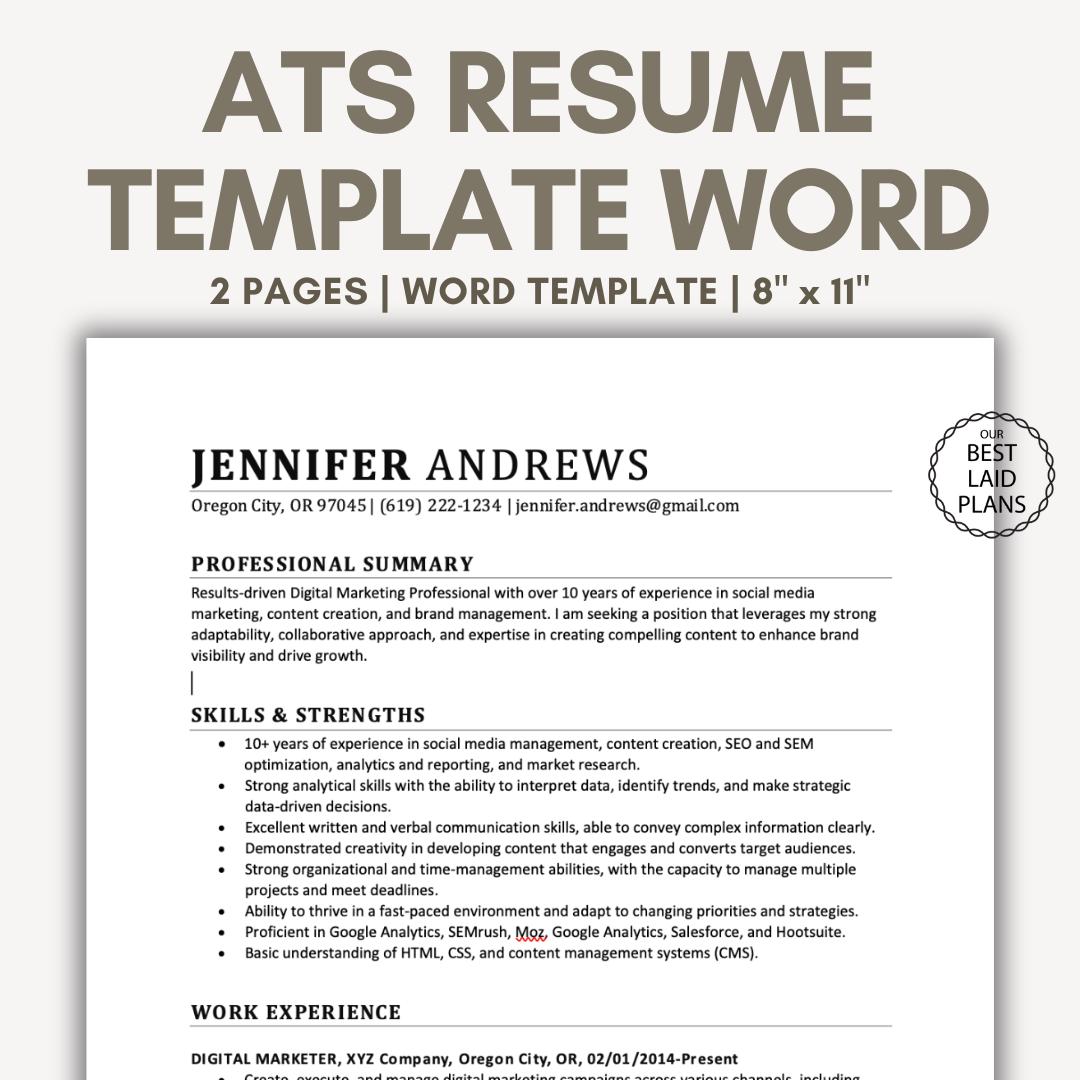 ATS Resume Template Word ATS Format Resume Template Microsoft Word Cv ...