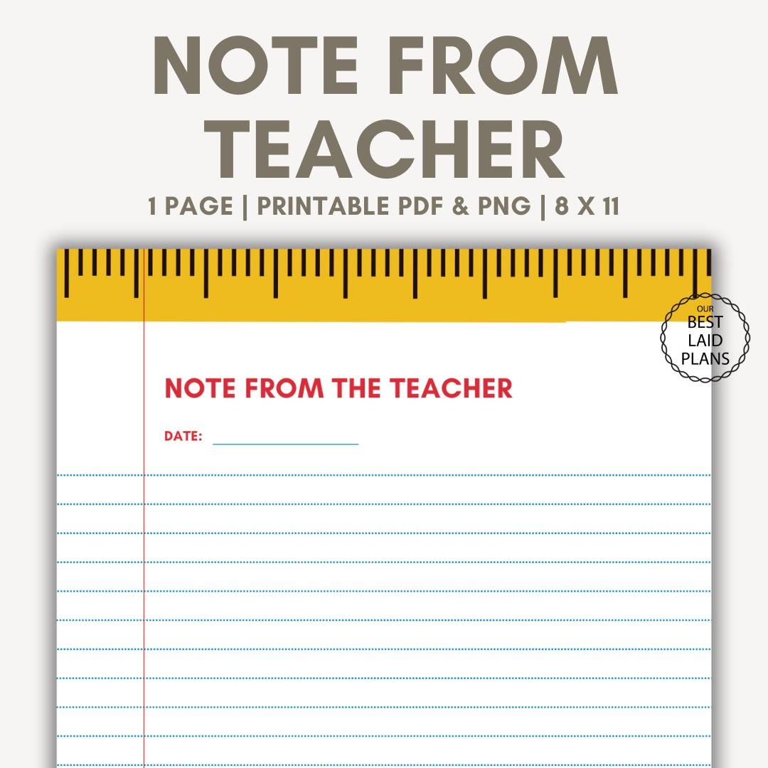 Note From Teacher Printable PDF Teacher Notes Home Teacher Notes for ...
