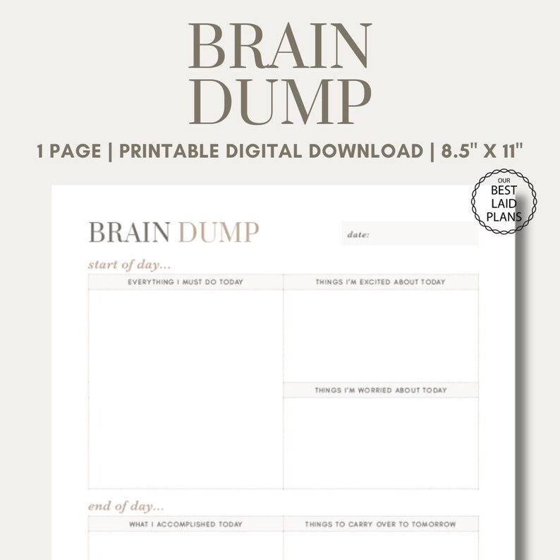 Brain Dump Printable PDF, Mind Dump Digital Download, Braindumping ...