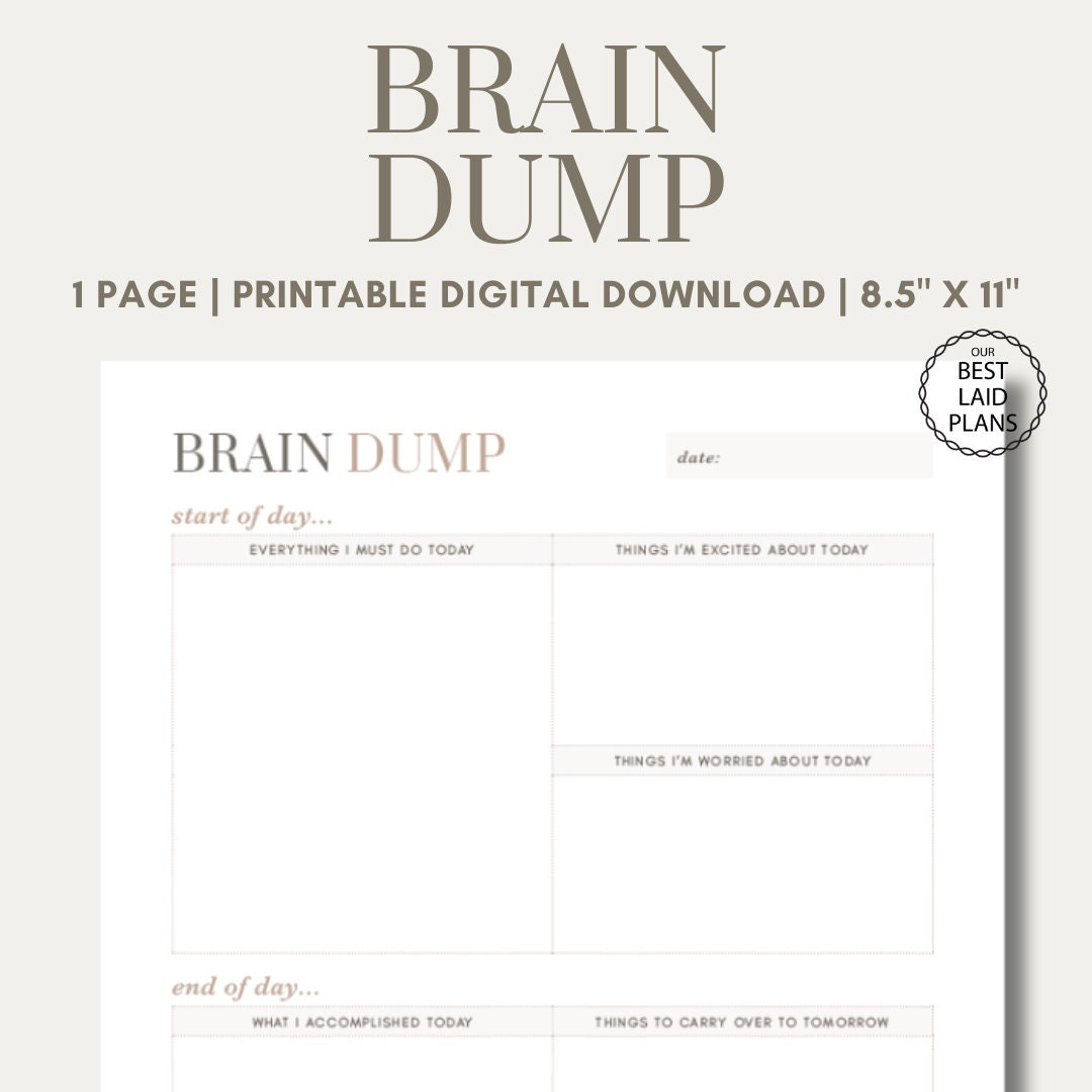 Brain Dump Printable PDF, Mind Dump Digital Download, Braindumping Worksheet, Braindump Template ...