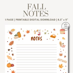 Fall Notes Notepad Page Printable PDF Cute Fall Notes Cute Notepads ...