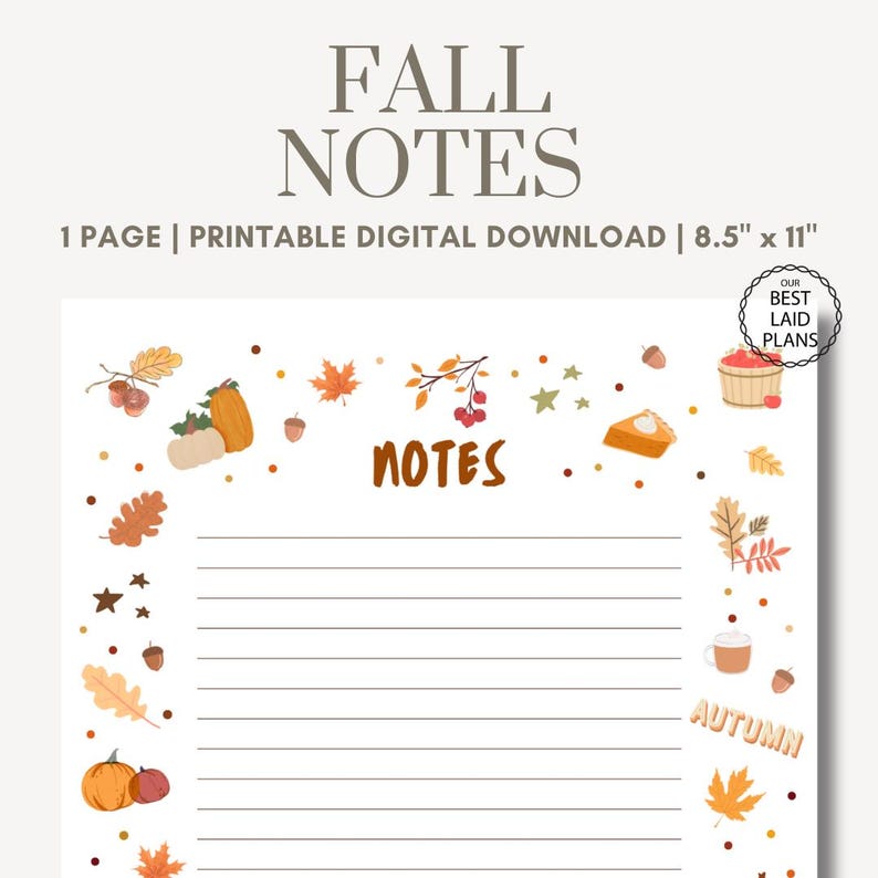 Fall Notes Notepad Page Printable PDF Cute Fall Notes Cute Notepads ...