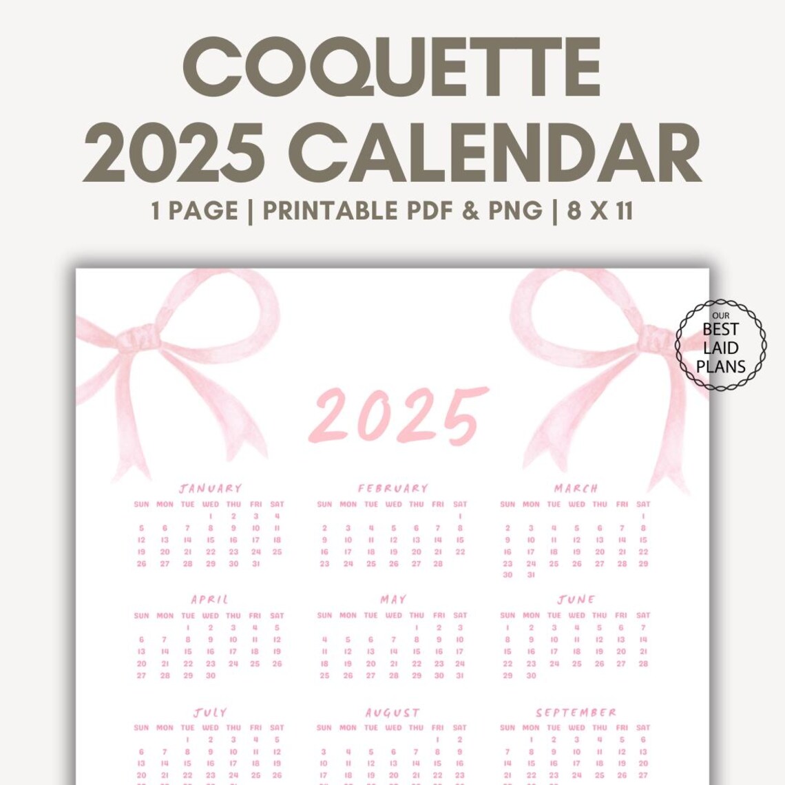 Cute Coquette Calendar 2025 Coquette Bow Pink Calendar at a Glance One ...