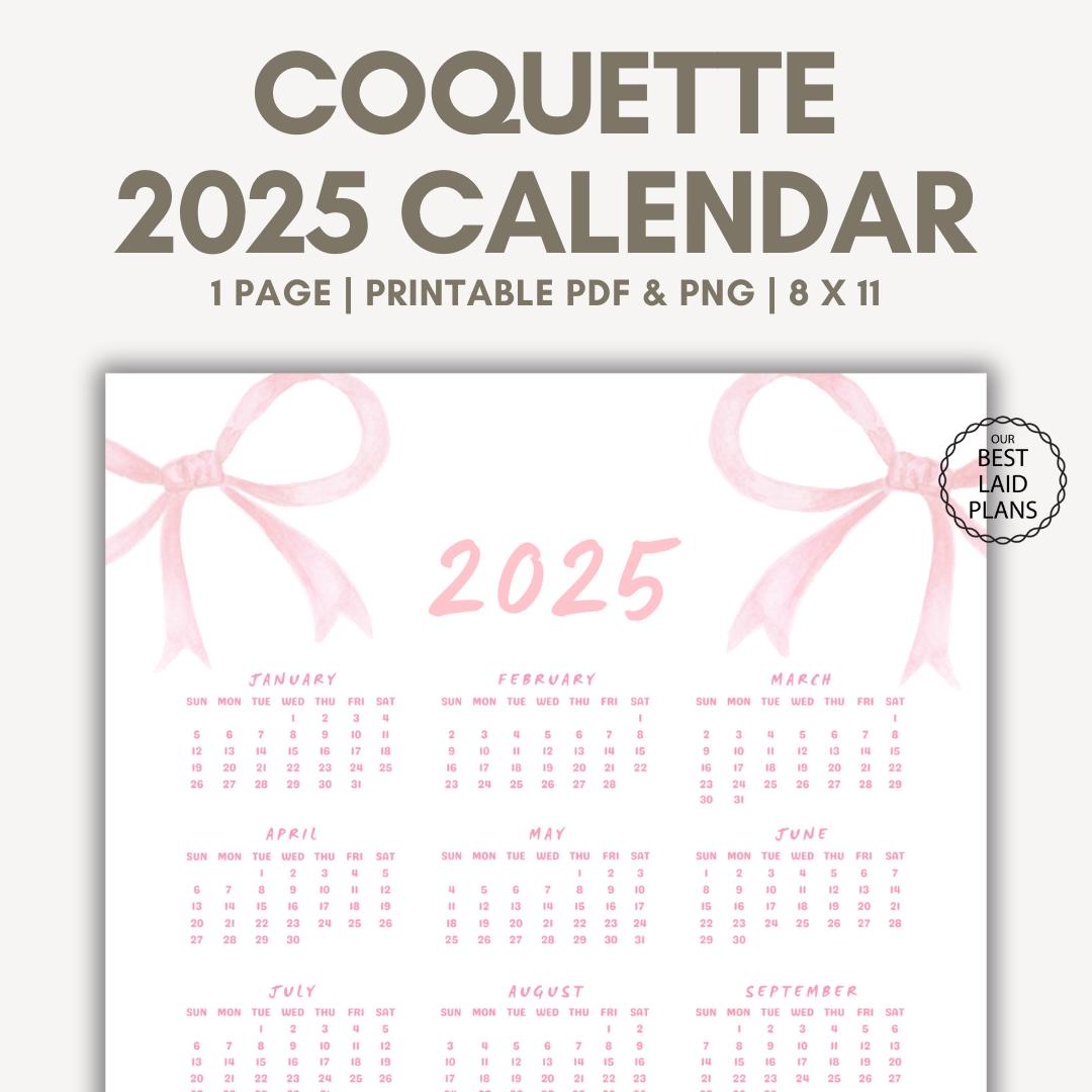 Cute Coquette Calendar 2025 Coquette Bow Pink Calendar at a Glance One ...