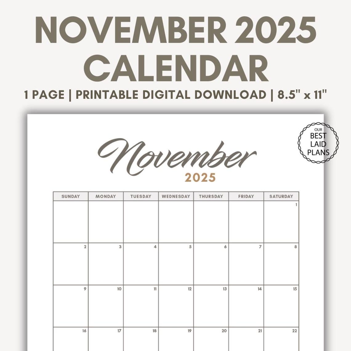 November 2025 Calendar Printable PDF November 2025 Page November 2025 ...