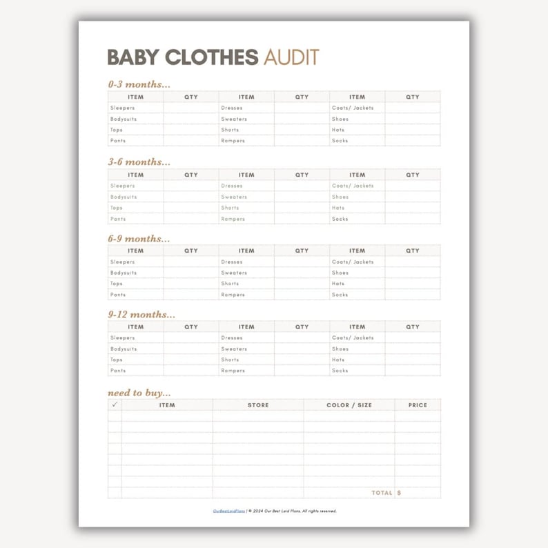 Baby Clothes Audit Printable Editable Google Docs Baby Planner Baby ...