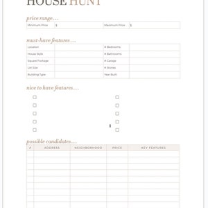 House Hunting Checklist Planner Printable PDF Editable Google Docs ...