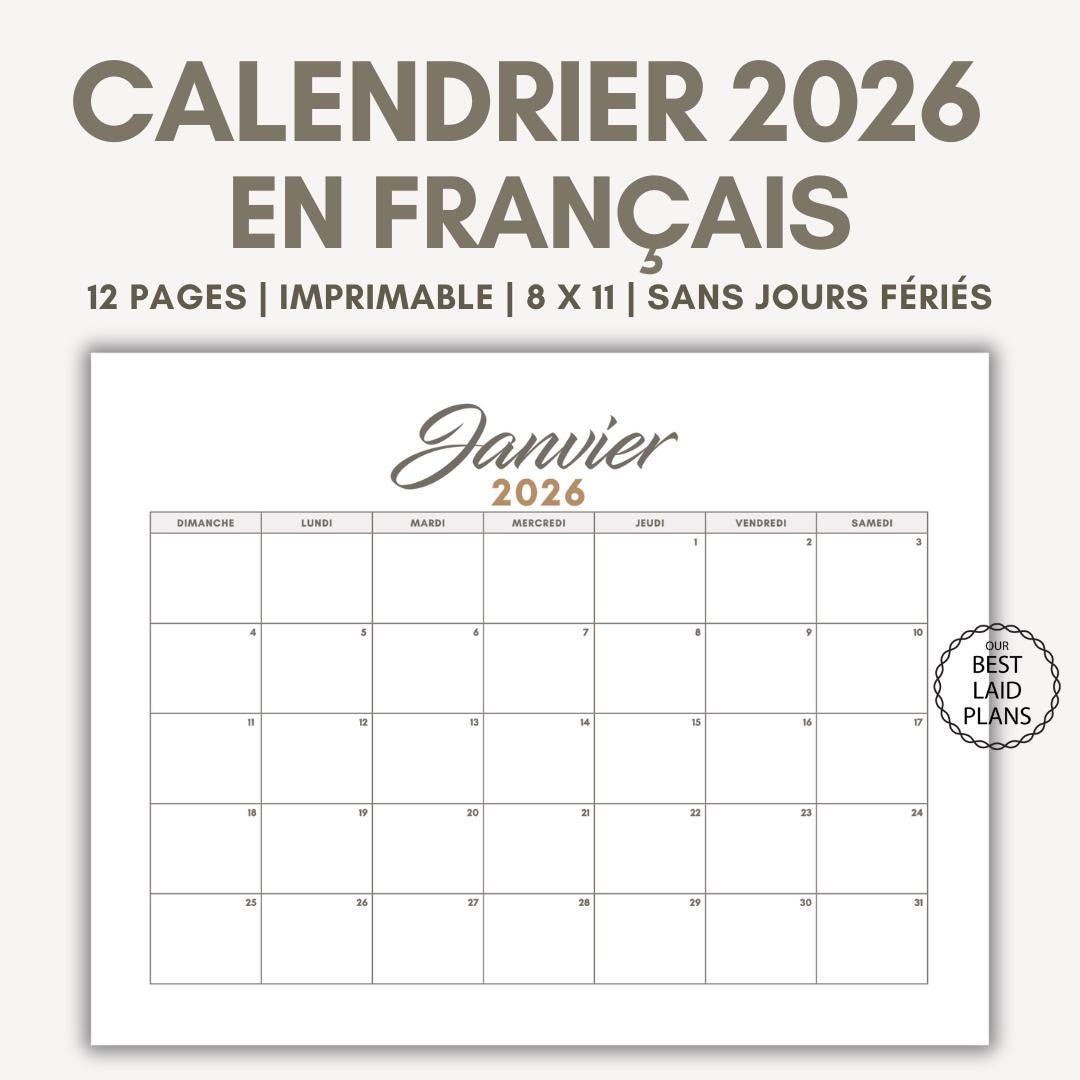 2026 Calendar in French Printable PDF, French Calendar 2026 Monthly ...