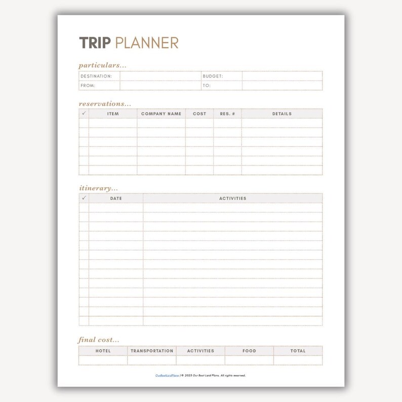 Trip Planner Template Printable, Trip Planner Template Digital Download ...