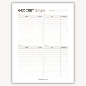Grocery Tracker Grocery List Sales Tracker Printable PDF Grocery Price ...