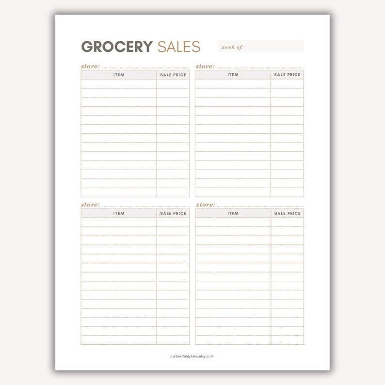 Grocery Tracker Grocery List Sales Tracker Printable PDF Grocery Price ...