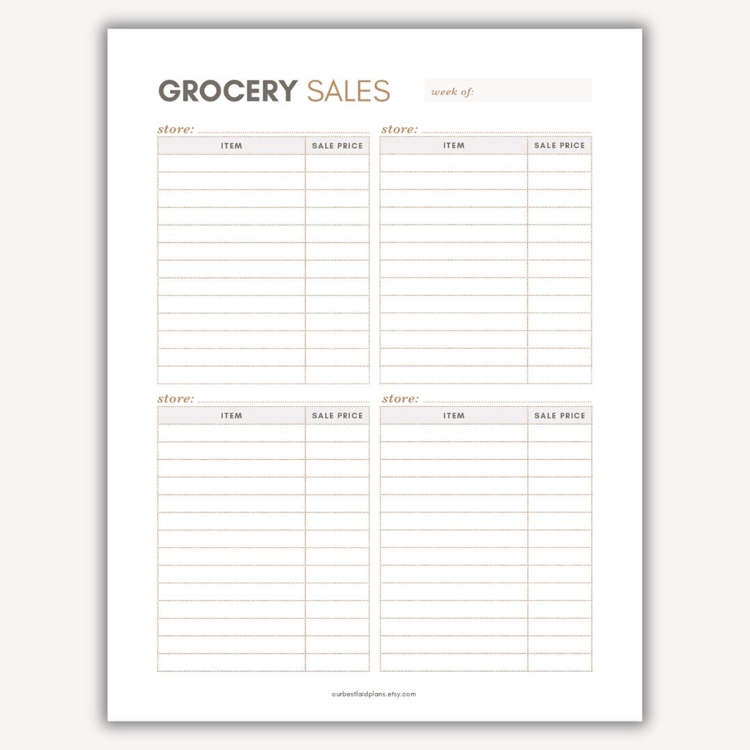 Grocery Tracker Grocery List Sales Tracker Printable PDF Grocery Price ...