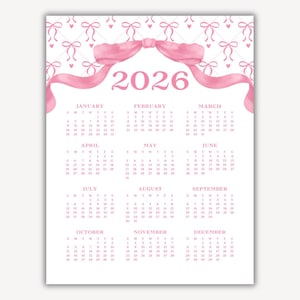 Cute Coquette Calendar 2026, Coquette Bow Pink Calendar at a Glance ...