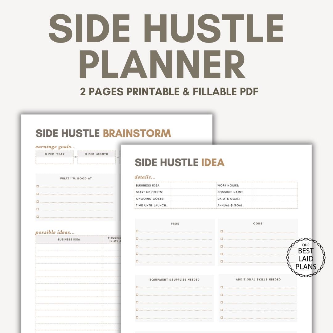 Side Hustle Planner Printable PDF Side Hustle Jobs Ideas Side Hustle ...