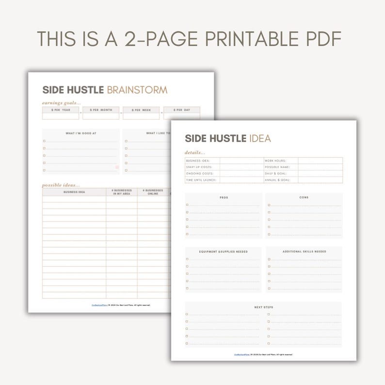 Side Hustle Planner Printable PDF Side Hustle Jobs Ideas Side Hustle ...