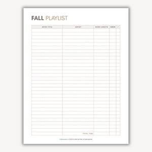 Fall Playlist Planner Printable Template PDF, Autumn Playlist, Song ...