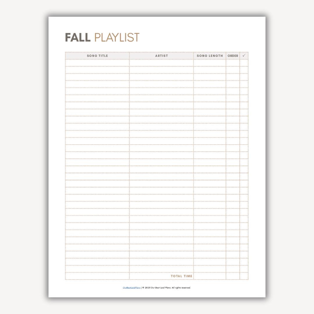 Fall Playlist Planner Printable Template PDF, Autumn Playlist, Song ...