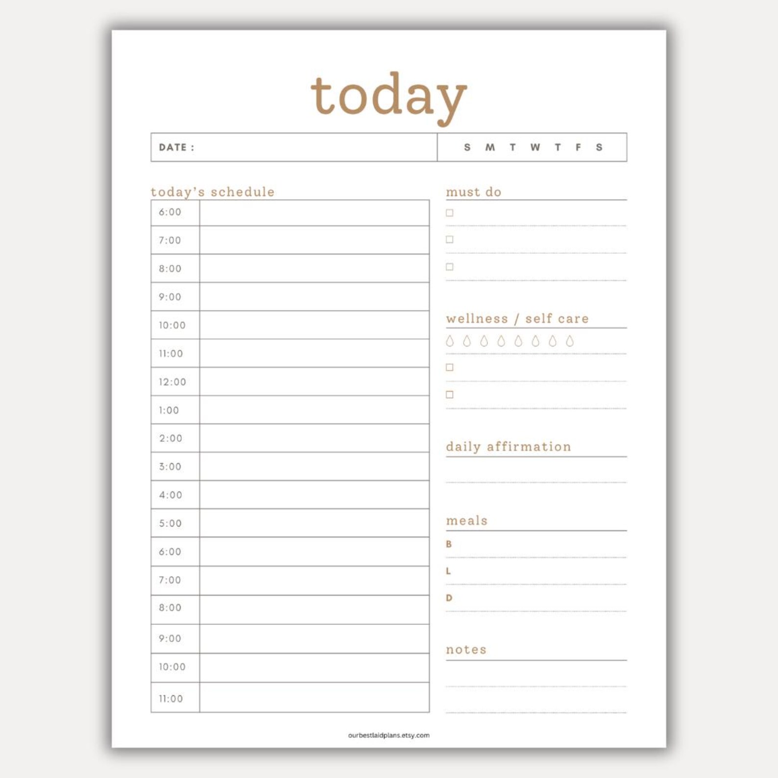 Daily Hourly Planner Printable PDF, Daily Hourly Schedule Template ...