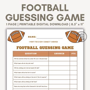 Football Guessing Game Printable PDF Football Party Games Football Fun ...