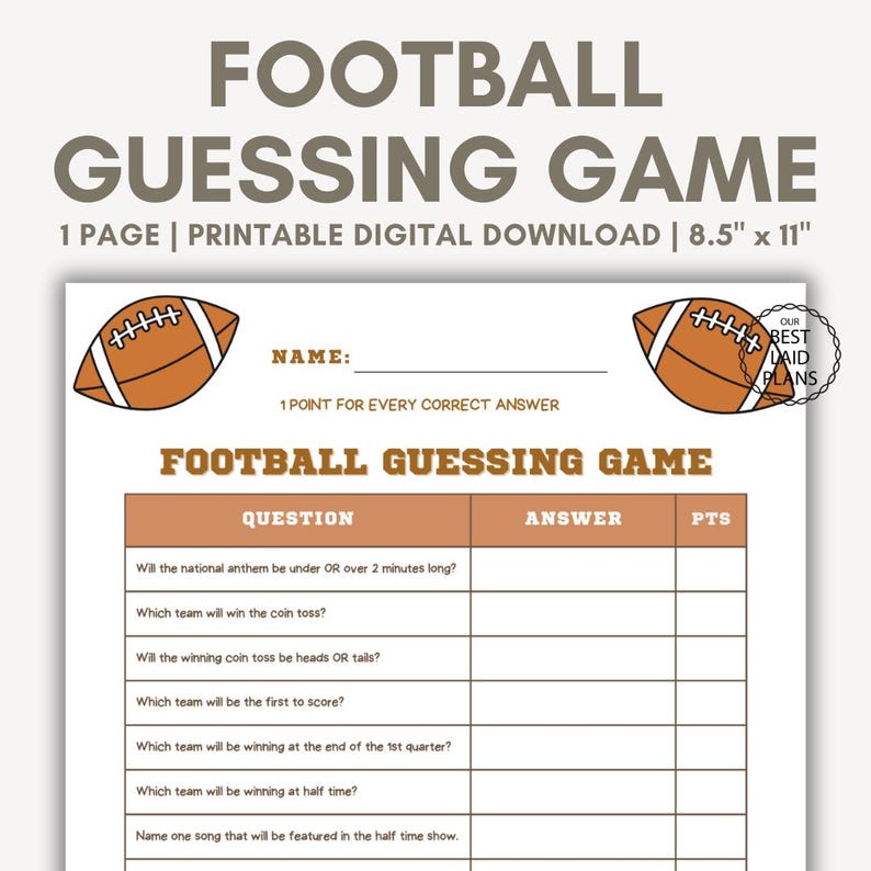Football Guessing Game Printable PDF Football Party Games Football Fun ...