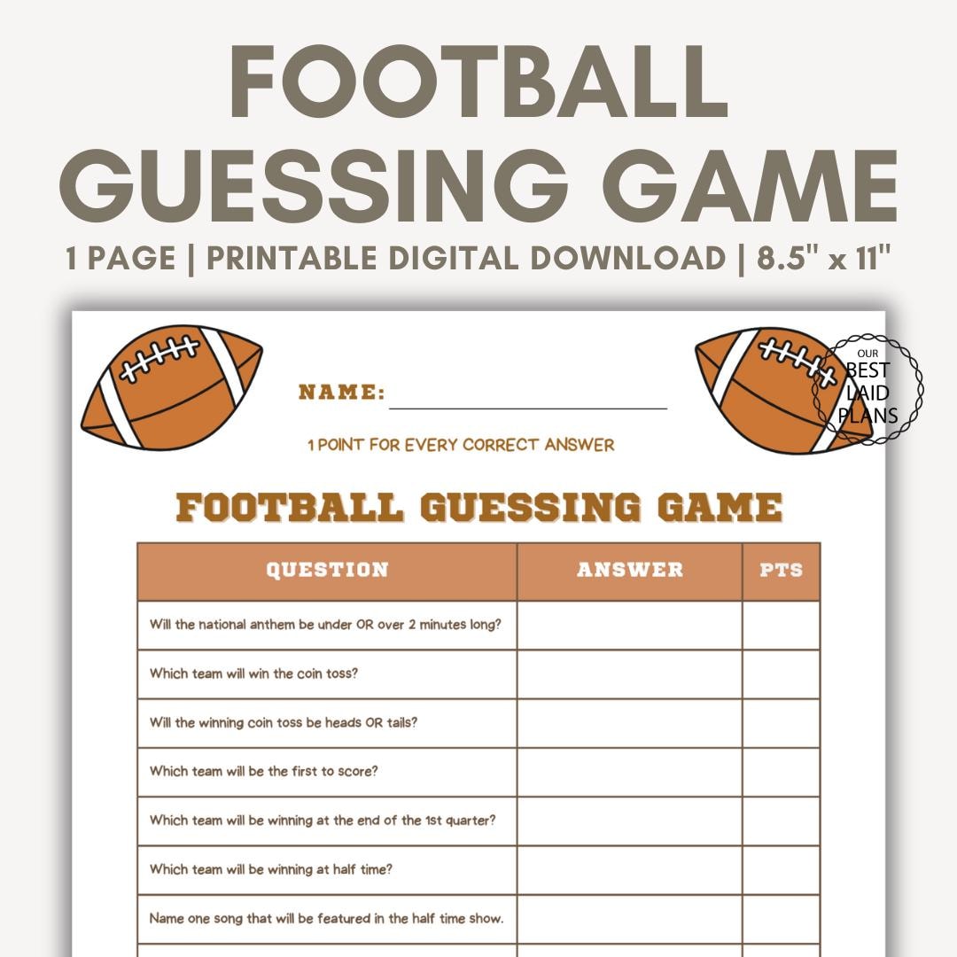 Football Guessing Game Printable PDF Football Party Games Football Fun ...