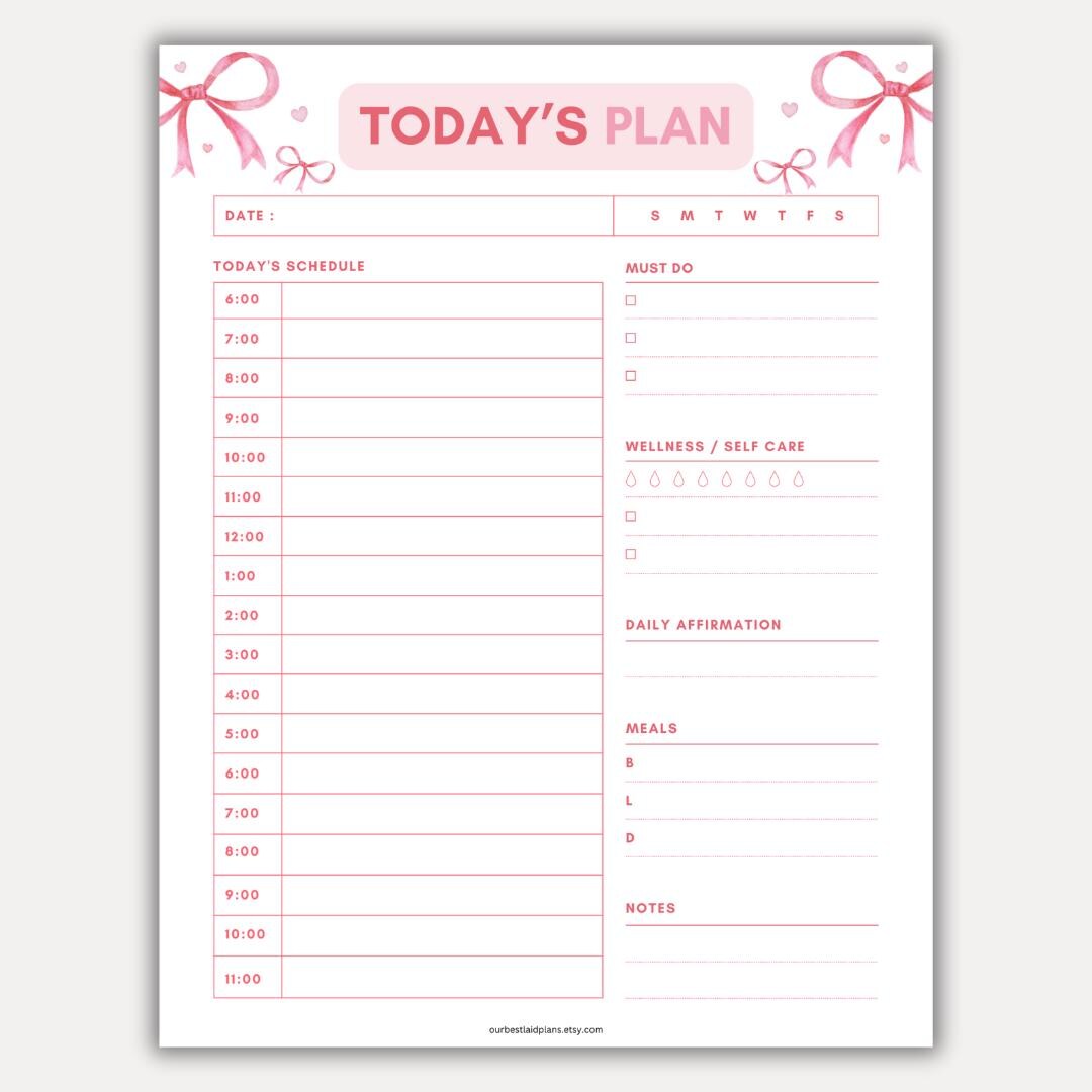 Pretty Pink Coquette Bow Planner PDF, Coquette Bow Daily Planner ...