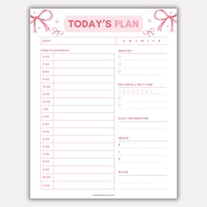 Pretty Pink Coquette Bow Planner PDF, Coquette Bow Daily Planner ...