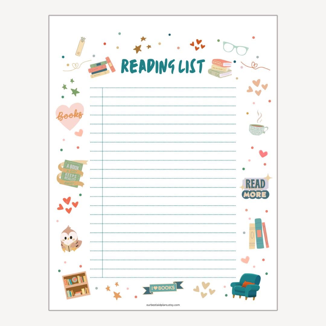 Book to Read List, Books to Read Tracker List, Books to Read Reading ...