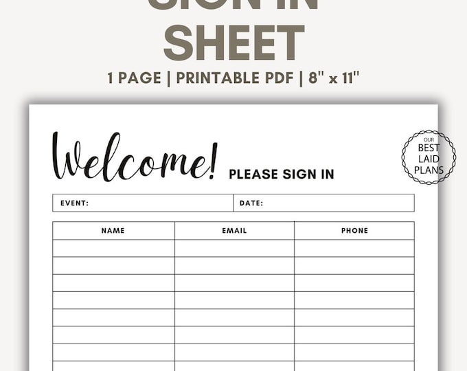 Printable Sign-in Sheet. - Etsy
