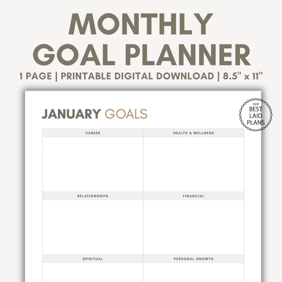 Monthly Goal Planner Printable, Monthly Goal Tracker Monthly Goal Sheet ...