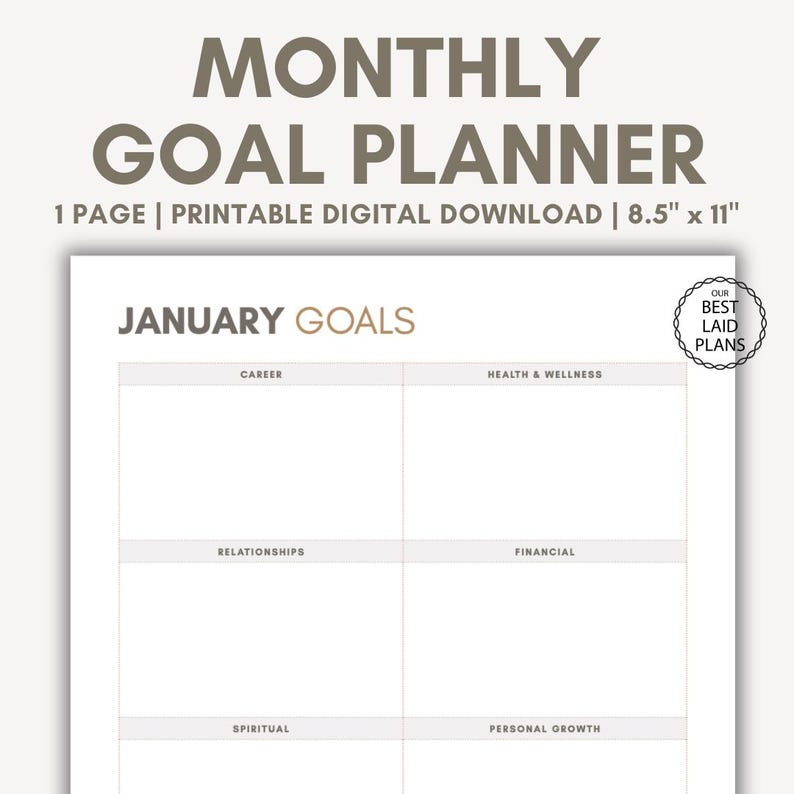 Monthly Goal Planner Printable PDF Monthly Goal Tracker Monthly Goal ...