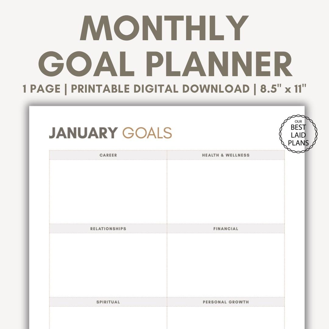 Monthly Goal Planner Printable PDF Monthly Goal Tracker Monthly Goal ...